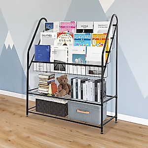 JAJADAH Kids Bookshelf, Large Black Bookcase, Large Capacity Books Toys Organizer for Studio/Den/Craft Room & Mailroom (Black)