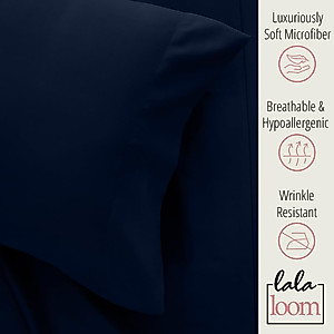 lalaLOOM Twin Bed Sheet Set, Soft Microfiber Hotel Luxury Bedding, Extra Deep Pocket, 3 Piece Sheets and Pillowcase Sets, Breathable Wrinkle, Fade Resistant, Easy Care Machine Washable Linen Navy Blue