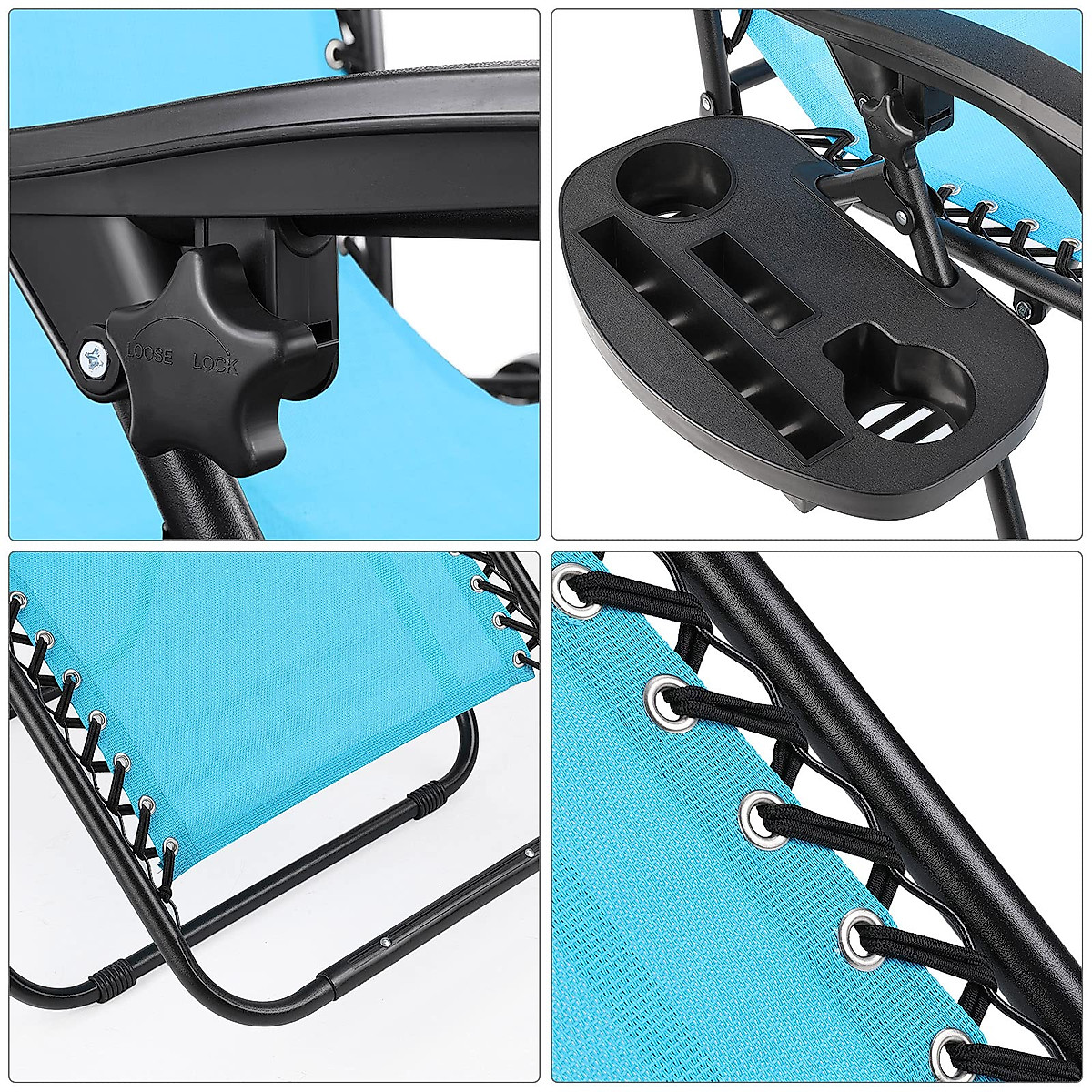 OKVAC Zero Gravity Chair Set of 2 with Side Table, Adjustable Foldable Patio Lounge Recliner w/Pillow&Cup Holder, for in/Outdoor, Poolside, Garden, Camping, Lawn, Yard, Beach, 310LBS Capacity