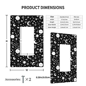 Star Moon Decorative Light Switch Cover 1 Gang Wall Plate Singe Rocker Black Switch Plate Kids Room Bedroom Accessories Decor