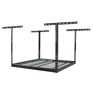 SafeRacks 4x4 Overhead Garage Storage Rack - Heavy Duty Storage Racks, Easy Garage Shelving, Ceiling Mounted Storage Shelves, Grey, 250 lb Capacity, 24"-45" Adjustable Height