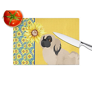 Caroline's Treasures WDK5453LCB Summer Sunflowers Cream Pekingese Glass Cutting Board Large Decorative Tempered Glass Kitchen Cutting and Serving Board Large Size Chopping Board