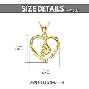 YDD 14K Solid Gold Dolphin Necklaces for Women Dolphin Mother Necklace Mom Necklace Heart Dolphin Pendant Mama Necklace Ocean Necklace Mom Gifts 16"-18"