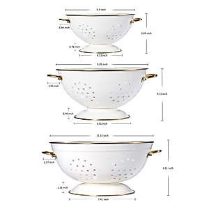 Metal Colander Set of 3, Strainer Basket with Handles perfect for Spaghetti, Pasta, Berry, Vegetable, Fruit, Solid Base Powder Coated Kitchen Essential Strainer Set, 1 & 3.5 & 5 Qt (Cream)