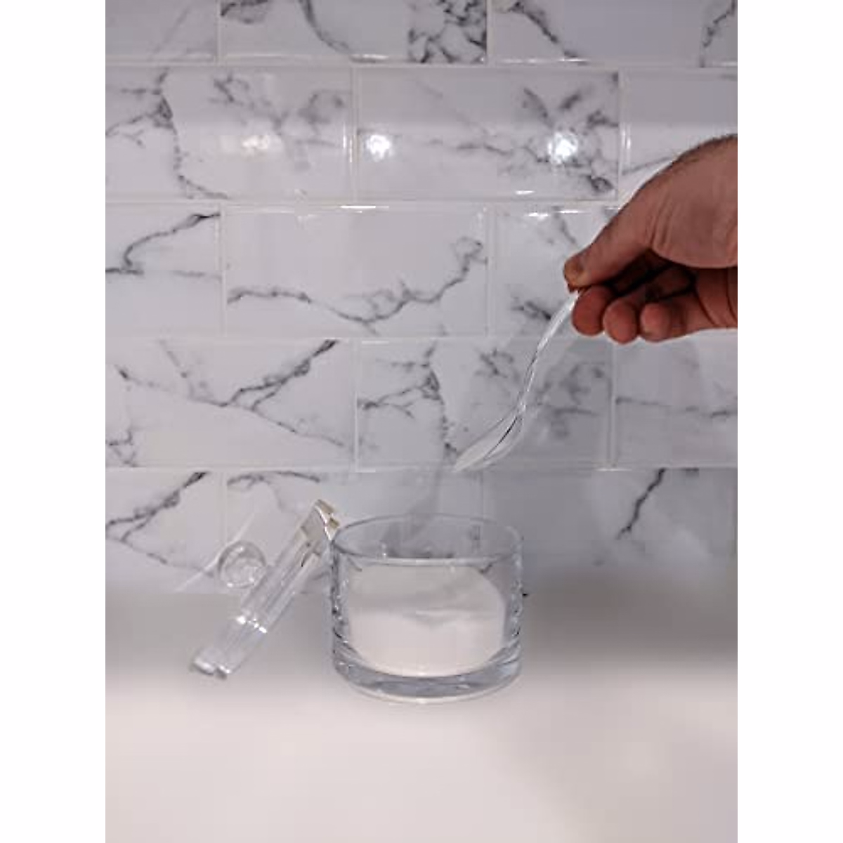 J&M DESIGN Clear Acrylic Sugar Bowl With Lid And Spoon For Coffee Bar Accessories, Cereal Bowls, Tea, Kitchen Countertop Canisters & Baking - 8 oz Container Jar Dispenser Holder - Dishwasher Safe