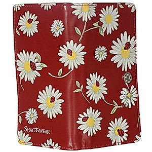 Shag Wear Women's Premium Vegan Clutch Cardholder Zipper Wallet Purse with Pretty Daisies and Ladybugs, Red