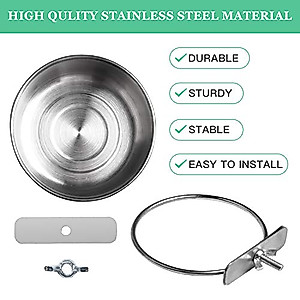 Milkary 3 Pieces Bird Feeding Dish Cups, Pet Food Water Bird Cup, Stainless Steel Parrot Feeding Cups, Animal Cage Bowl Bird Cage Cups Feeder with Clamp Holder