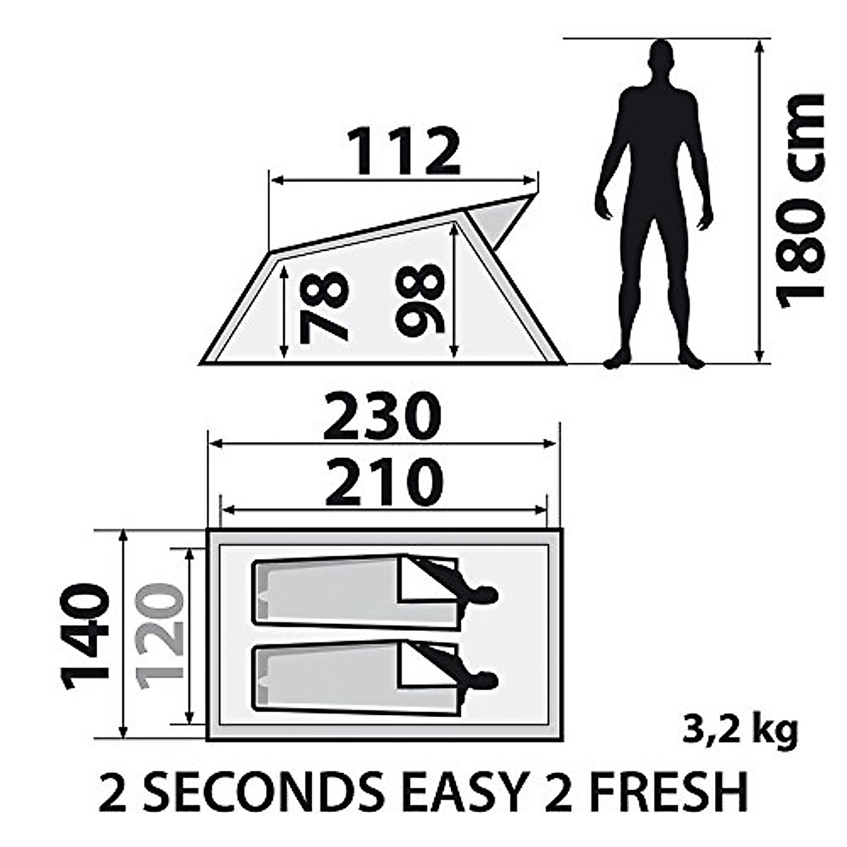 Quechua Waterproof Pop Up Camping Tent 2 Seconds Easy AIR II, 2 Man