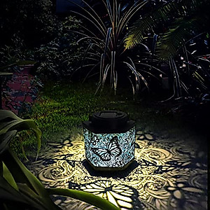 ielevations Hanging Butterfly Solar Lanterns Decor Outdoor Waterproof LED Hanging Solar Lanterns Metal Lantern Butterfly Solar Light for Patio Yard Garden Porch Table- 1 Pack (Butterfly)