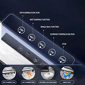 Vacuum Sealer Machine, Dry Moist Vacuum Sealer With 10 Mini Food Storage Bags, Kitchen Full Automatic Air Sealing System for Sous Vide, Snacks Freshness, Stainless Steel Panel, Led Indicator Light