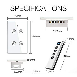New Version WiFi RF Smart Ceiling Fan Light 2/3 Way Muilti-Control AssociationRelay Status Backlight Switch OFFSmart Life/Tuya APP RF Remote Speed Control Speed ControlAlexa Google Home Compatible