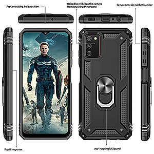 LeYi for Samsung Galaxy A03S Phone Case, Samsung AO3S Case with [2 Pack] Screen Protector, [Military-Grade] Magnetic Ring Kickstand Protective Phone Case for Galaxy A03S (6.5 Inch), Black