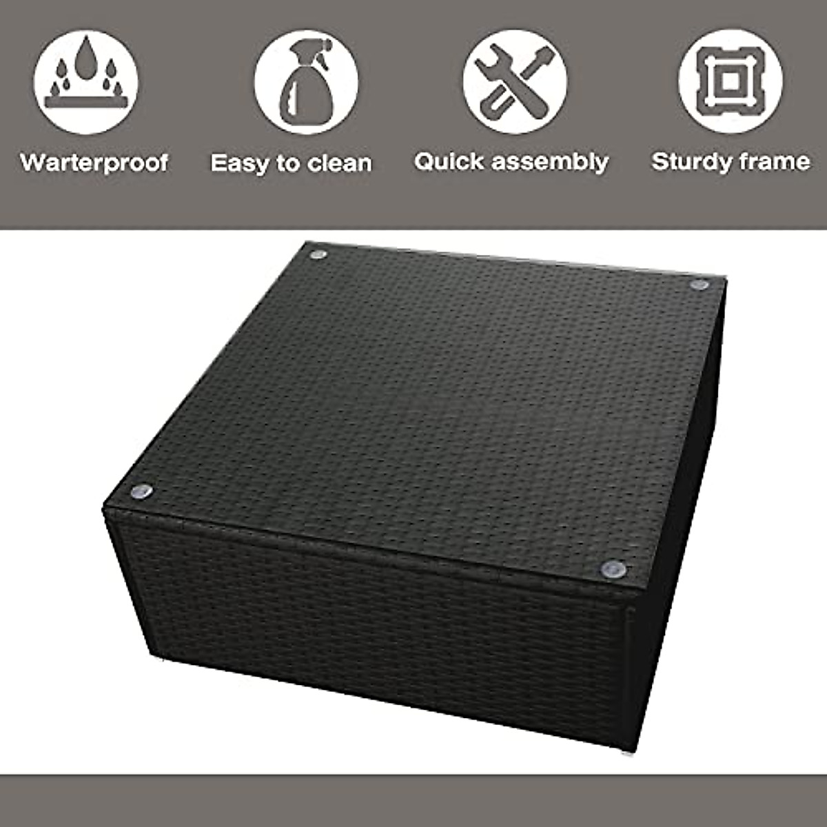 Betterland Patio Furniture Rattan Square Outdoor Coffee Tables, All-Weather Wicker Coffee Table with Tempered Glass Top for Living Room, Backyard, Balcony, Poolside, Garden (Black Brown)