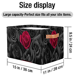 AUUXVA Storage Basket Cube Black and Red Rose Flower Large Collapsible Storage Baskets Bins with Handles Laundry Organizer for Closet Shelves Nursery Bathroom Pantry, 1 Pack