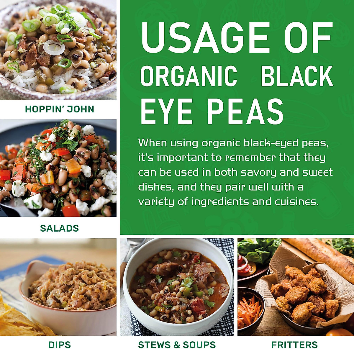 Jiva Organics Organic Black Eye Peas 2 Pound Bag - Cowpeas, Non-GMO, Natural