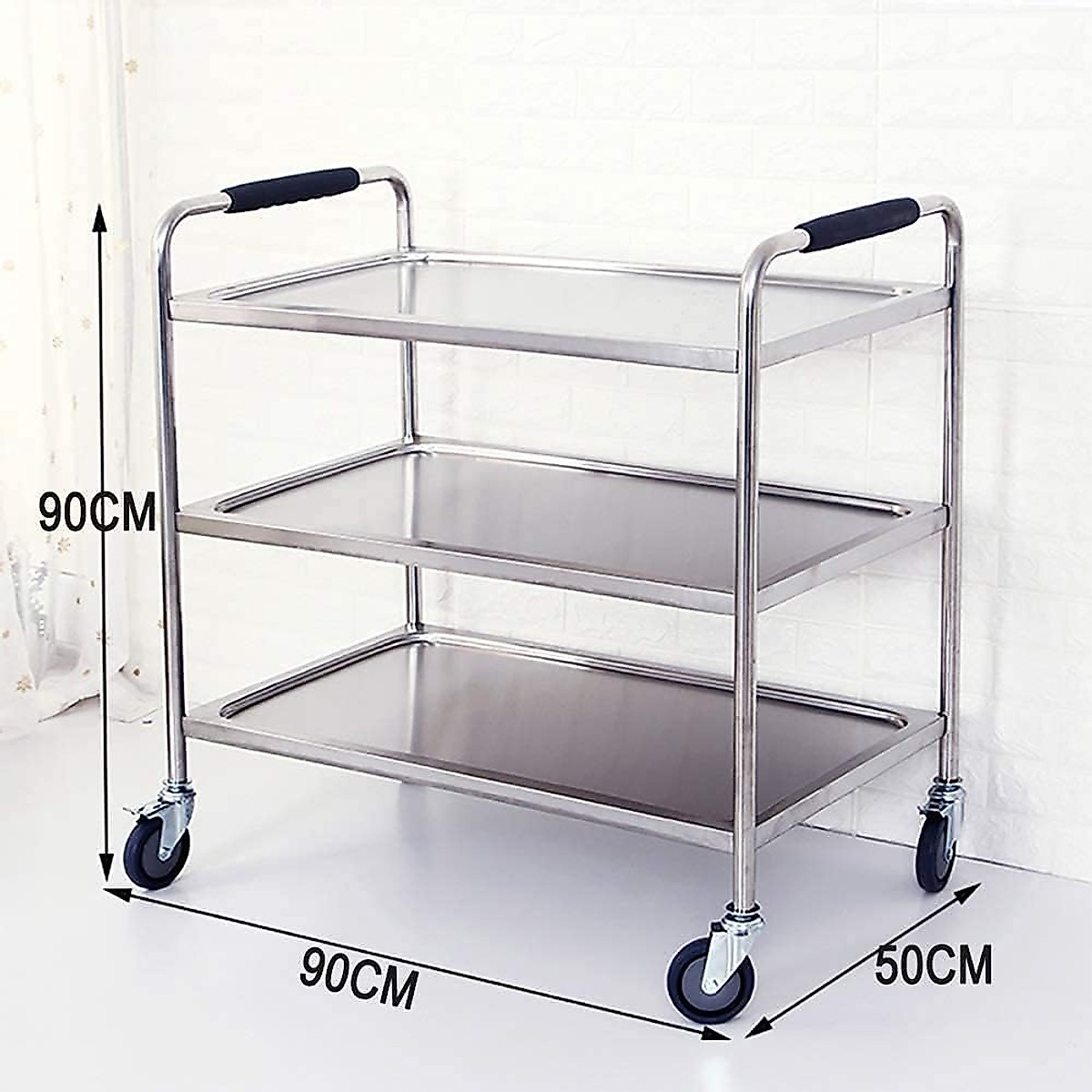 Medical Cart Household Utility Carts Trolley, Lab Cart Trolley On Wheels Tool 3 Tier Medical Equipment Cart with Brake Universal Wheel Hotel Dining Cart Beauty Salon SPA Rolling Trolley 90cm Hieght
