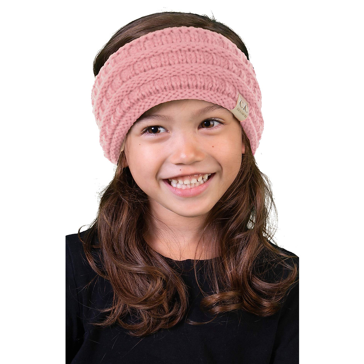 Funky Junque Toddler Girl Winter Headband Fleece Lined Knit Ear Warmer Head Wrap - Indi Pink (Ribbed Knit)