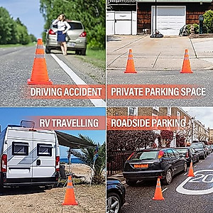BATTIFE [4 Pack] 18'' inch Collapsible Traffic Safety Cones, Orange Cones, Multi Purpose Pop-up Cones with Reflective Collar, for Road Parking, Driving Practice