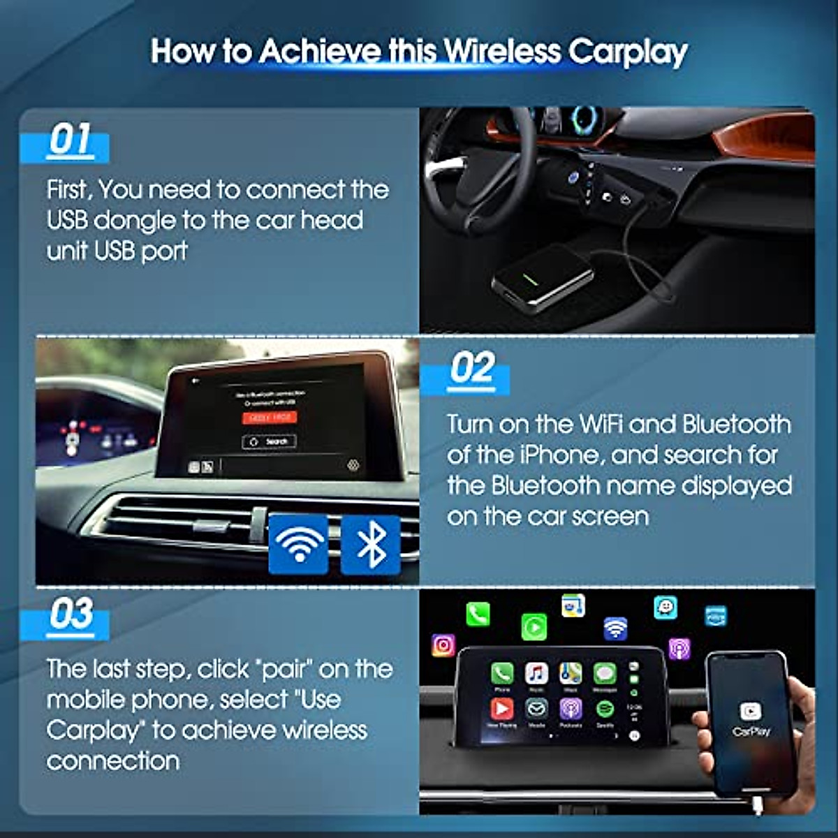 Wireless CarPlay, Compatible with Apple CarPlay Wireless Adapter Upgrade 5.0 Chip, CarPlay Dongle Converts Wired to Wireless, for Factory Wired CarPlay Cars Model Year After 2015, Plug & Play (Black)