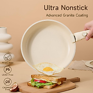 JEETEE Nonstick Frying Pan Set, Non Stick Frying Pans with lid and Detachable Handle, Frying Pan Set with Removable Handle-8 Inch-9.5 Inch-11 Inch, Oven Safe, PFOA Free, Beige