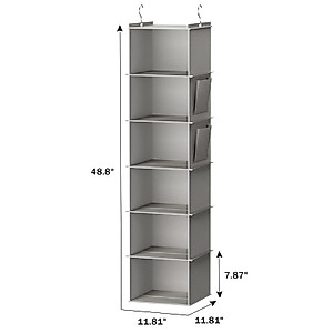 YOUDENOVA Hanging Closet Organizer, 6-Shelf Closet Hanging Storage Shelves, 2 Packs, Light Grey
