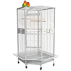 Extra Large Corner Flight Bird Rolling Cage for Cockatiel Aviary Canary Parakeet Budgies Parrot with Metal Seed Skirts