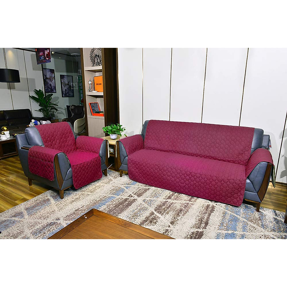 RBSC Home 30 Inch Recliner Cover - Burdungy 100% Waterproof Anti-Slip Large Recliner Slipcovers for Pets, Dogs, Cats and Kids, Washable Protector (30" Burgundy)