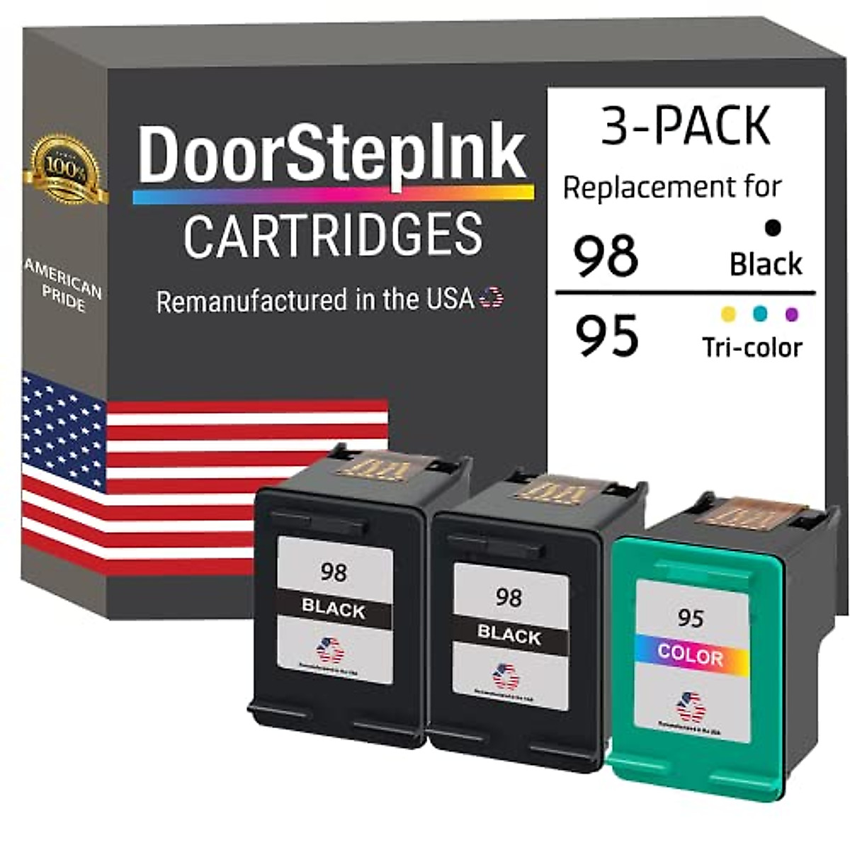 DoorStepInk Remanufactured in The USA Ink Cartridge Replacements for HP 98 2 Black C9364 HP 95 Color C8766 for Deskjet 5940 5943 OfficeJet 6310 6310v 6310xi Photosmart 2570 2575 8030 8049 8053