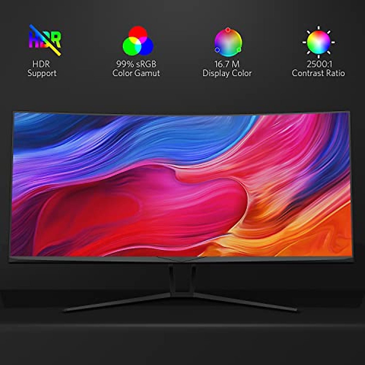 Fiodio 35” Ultra Wide QHD 21:9 Gaming Monitor, with Adaptive Sync, 120Hz Refresh Rate, Picture in Picture, By sRGB 99%, 2xHDMI 2xDisplay Ports, R1800, 3440*1440P, (DP Cable Included), Black (V3L6W)