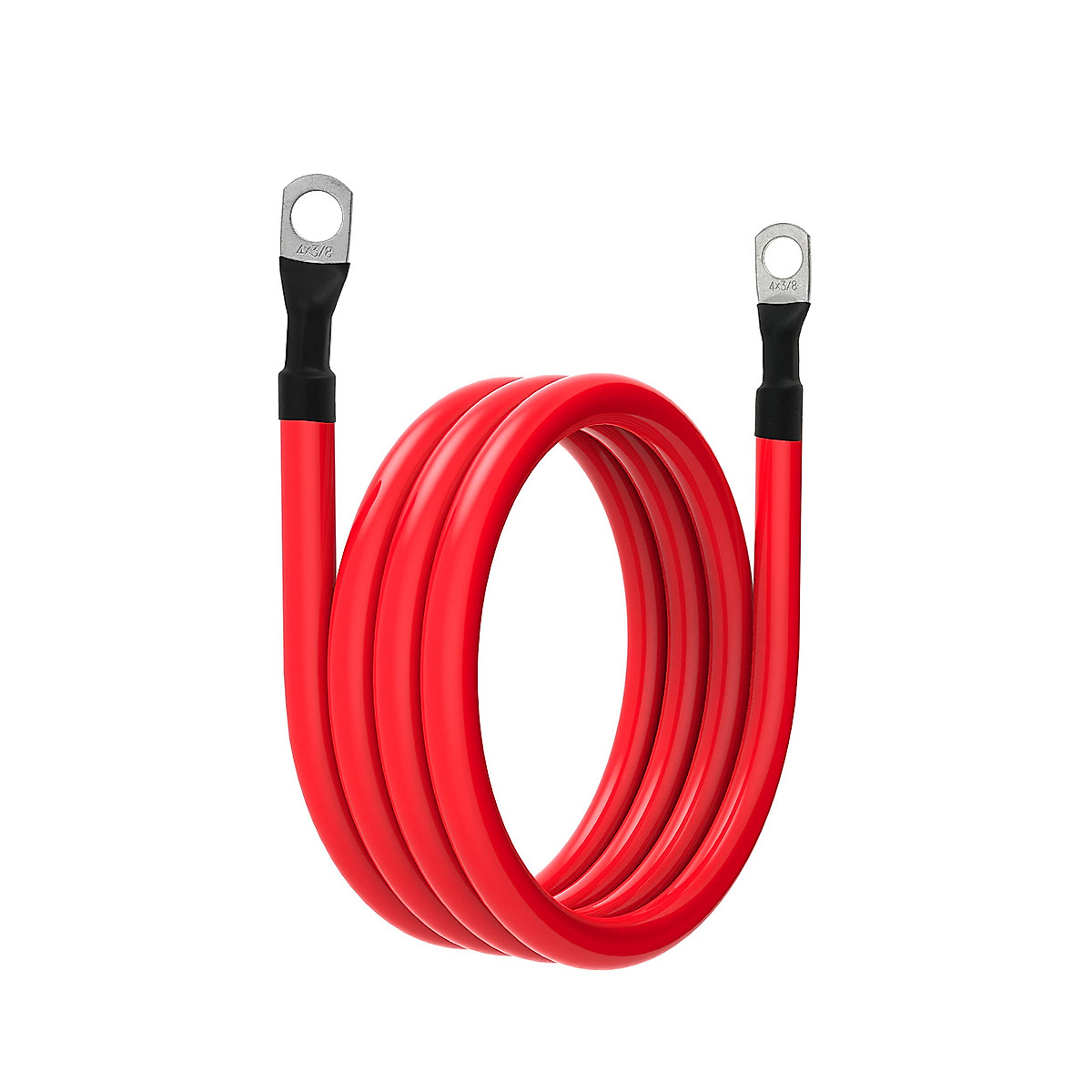 4 AWG Battery Cable 4AWG Gauge Pure Copper Battery Inverter Cables with 3/8 in Lugs Both Ends Power Inverter Wire Set for Automotive Solar Marine Boat RV Car Motorcycle Red and Black (6ft)