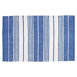Asraie Eco Friendly Hand Woven & Reversible Cotton Stripe Rag Rug 100% Recycled Cotton Area Rug for Living Room Kitchen Entryway 2x3' (Steel Blue & White)
