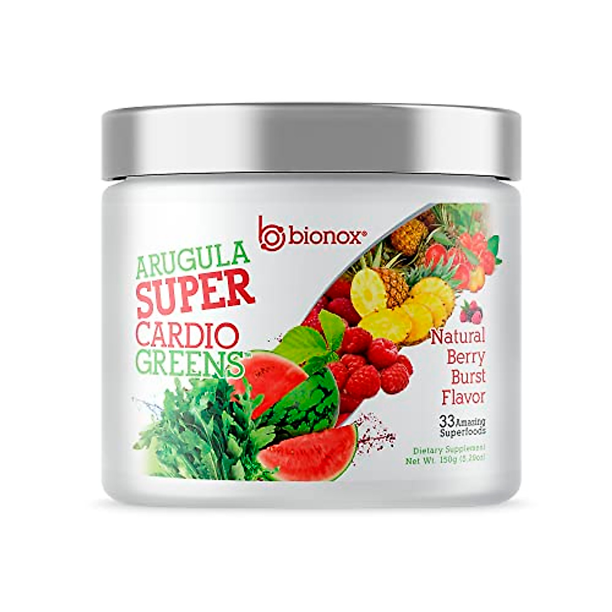 Arugula Super Cardio Greens Natural Preworkout, Cardio Support with 33 Superfoods Barley Grass, Broccoli, Moringa, Beets, Prebiotics, Probiotics, Spirulina, Powder Drink Mix, Berry 30 Days