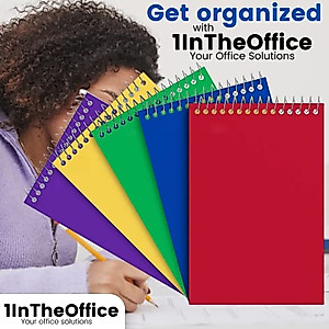 1InTheOffice Wirebound Memo Pads, 4" x 6", College, Assorted, 50 Sheets/Pad, (5 Pads)