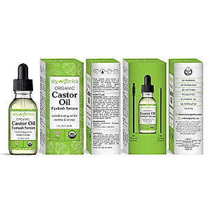 Organic Castor Oil Eyelash Serum By Sky Organics (1oz x 2 Pack) Cold-Pressed, 100% Pure Castor Oil - Dry Skin, Hair Growth, Eyelashes & Eyebrows growth- Caster Oil Lash Enhancer with Mascara Brushes