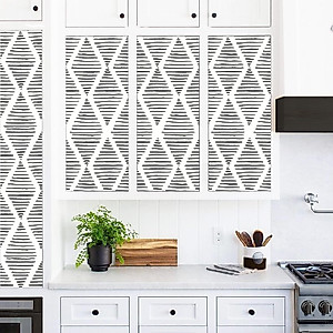 Yun-aeon 17.7" X 120" White and Black Stripe Peel and Stick Wallpaper Modern Diamond Contact Paper Geometric Removable Wallpaper Self Adhesive Wall Paper for Bedroom Drawers Cabinets Decor Vinyl