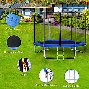 Trampoline 10FT 12FT 14FT 15FT Recreational Trampolines with Safety Enclosure Net&Basketball Hoop, ASTM Approved Combo Bounce Outdoor Waterproof Trampoline with Ladder for Kids and Adult