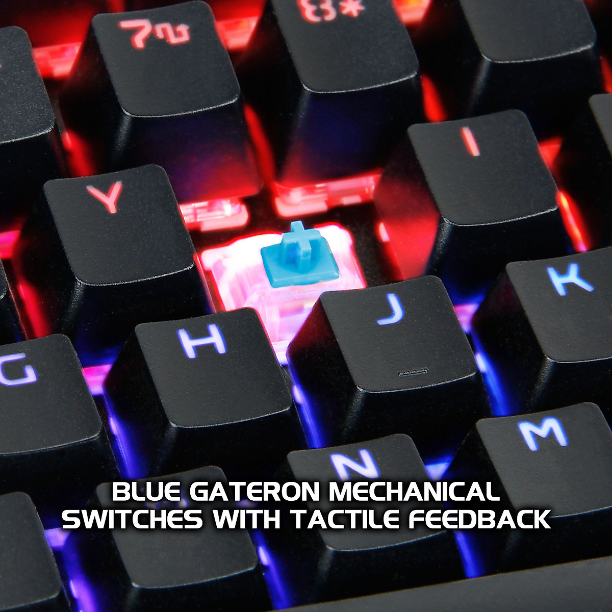 ENHANCE Mechanical Gaming Keyboard - Theorem Backlit LED RGB Gateron Blue Switches - Programmable Macros, Brushed Aluminum Metal, NKRO, Anti-Ghosting, Software Customization - 13 Lighting Effects