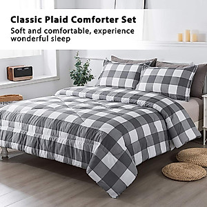 Andency Grey Queen Comforter Set, 3 Pieces Grey White Buffalo Check Plaid Bedding Comforter & Sets, Light Gray Soft Lightweight Fluffy All Season Bed Set