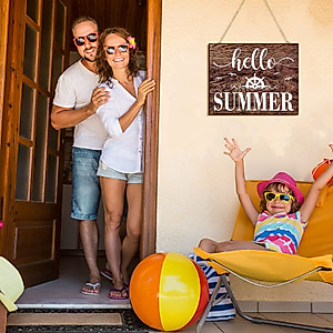 Jetec Hello Summer Wooden Sign Wooden Farmhouse Sign Home Rustic Front Door Decoration Wood Hanging Sign Wall Decor, 9.8 x 7.8 x 0.2 Inch