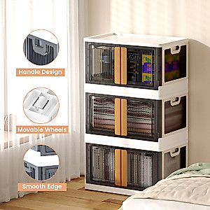 Fikowo 3 Packs Folding Storage Box, 8.4 Gal Storage Bins with Lids and Wheels, Closet Organizers and Storage, Collapsible Storage Bins, Stackable Storage Containers, Plastic Car Organizer