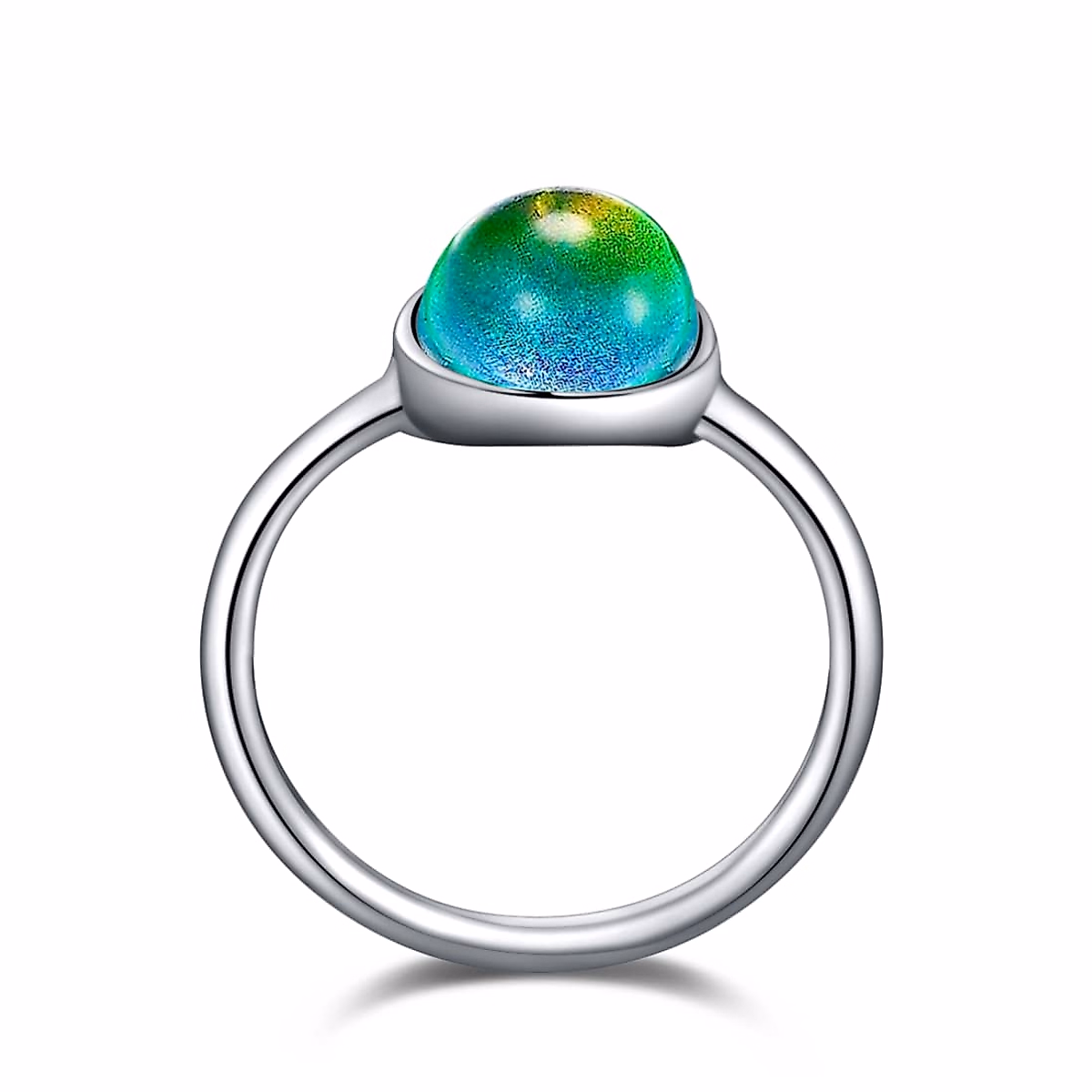 Ello Elli Oval Stainless-Steel Mood Ring Minimalist Style Silver Tone (Silver, 7)