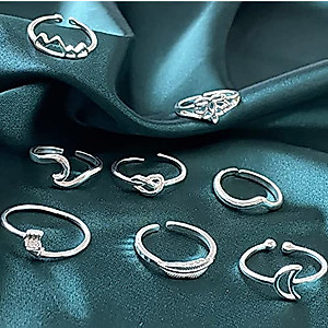 Dcfywl731 Stackable Rings for Women Trendy Stuff Knuckle Ring Cute Adjustable Arrow Knot Wave Star Moon Rings Set Jewelry Gifts Stocking Stuffers for Christmas Gifts 2024
