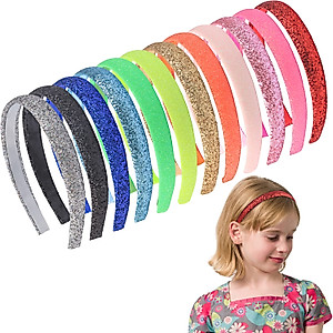 12 Colors Sparkle Plastic Headbands For Girls,Glitter 2 cm Thin Head Bands No Slip Fashion Girls Hard Toddler Hairbands