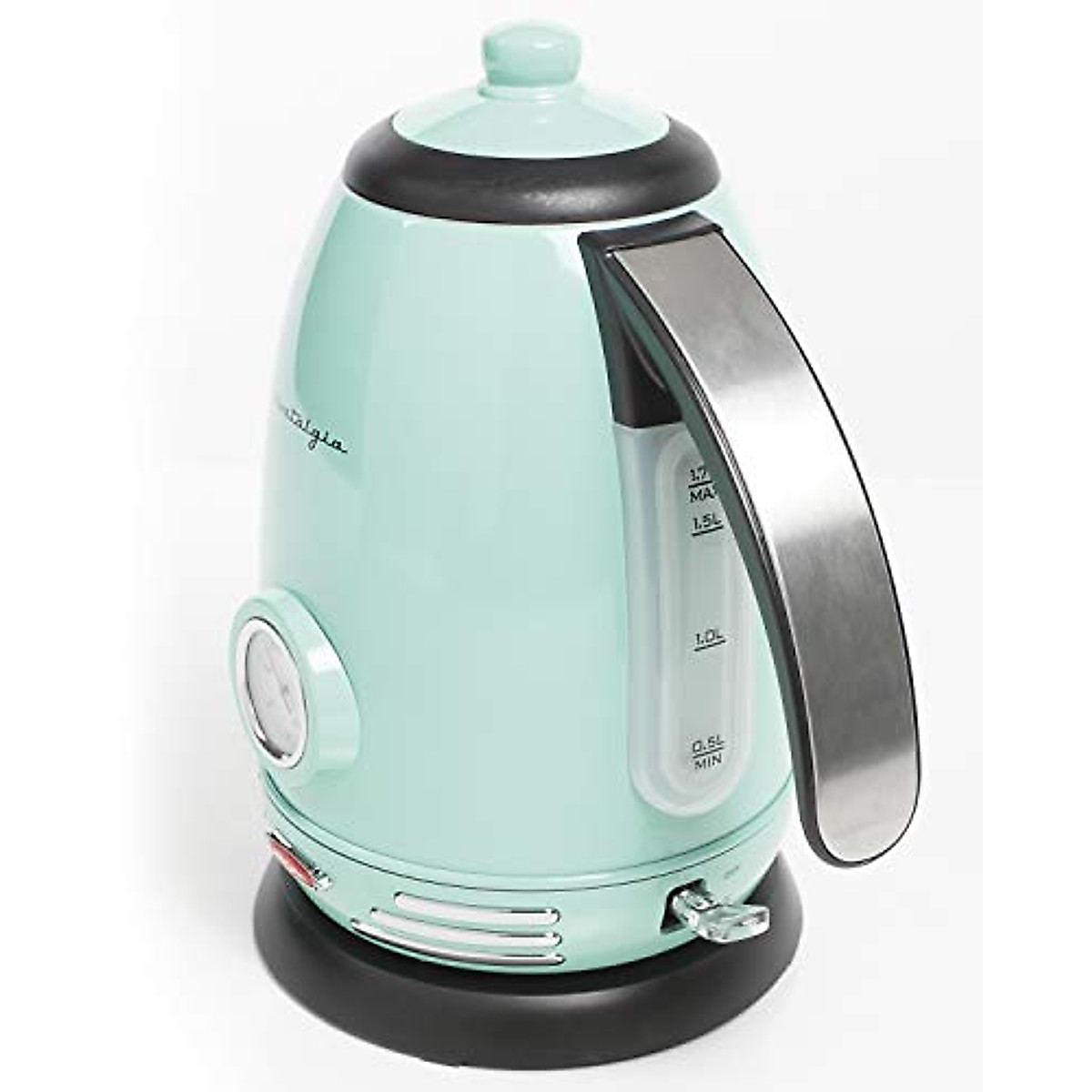 Nostalgia Retro Stainless Steel Electric Tea And Water Kettle, 1.7 Liters, Auto-Shut Off & Boil-Dry Protection, Water Level Indicator Window, Aqua