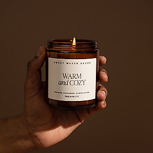 Sweet Water Decor Warm and Cozy Soy Candle - Orange Peel, Cinnamon, Ginger and Clove Scented Candles for Home - 9oz Amber Jar + Black Lid, 40+ Hour Burn Time, Made in the USA