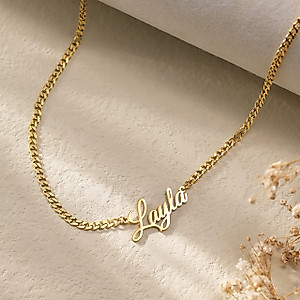 Name Necklace Personalized, 18K Gold Plated Custom Name Necklaces for Women Customized Name Plate Pendant Jewelry Gifts for Women