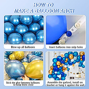 Royal Blue and Gold Balloon Arch Kit, 12"+10"+5" Party Balloons Garland, Metallic Blue Navy Blue Gold Balloons for Birthday Thanksgiving Baby Shower New Year Party Decoration -168Pcs