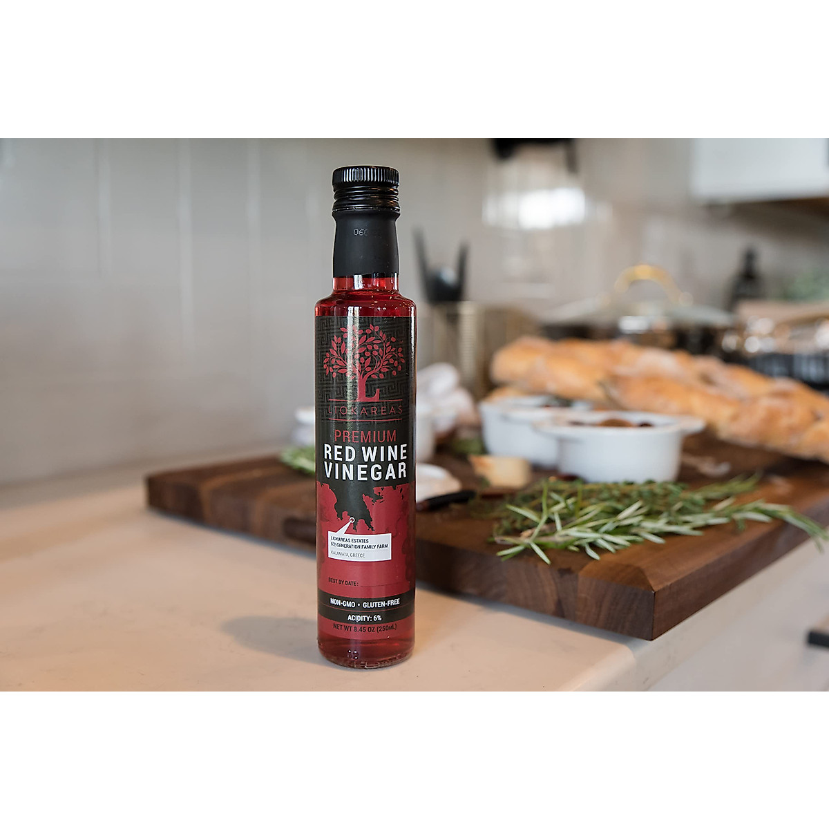 Greek Red Wine Vinegar - Organic - NonGMO - Gluten Free - Paleo - 6% Acidity - Premium