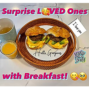 SPEENOOCH Round Rattan Woven Serving Tray with Handles Ottoman Tray for Breakfast, Drinks, Snacks, for Coffee Table, Kitchen Counter, Home Decor