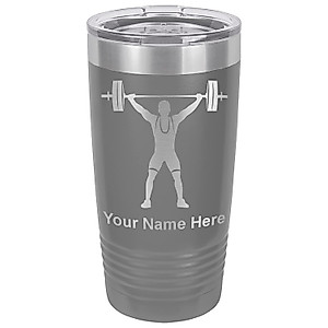 LaserGram 20oz Vacuum Insulated Tumbler Mug, Weightlifting Man, Personalized Engraving Included (Gray)